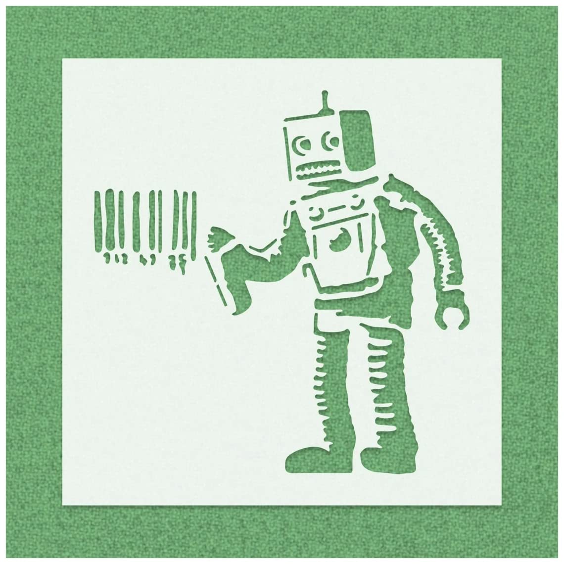 Banksy Barcode Robot Stencil For Painting Laser Cut Reusable 14mil ...
