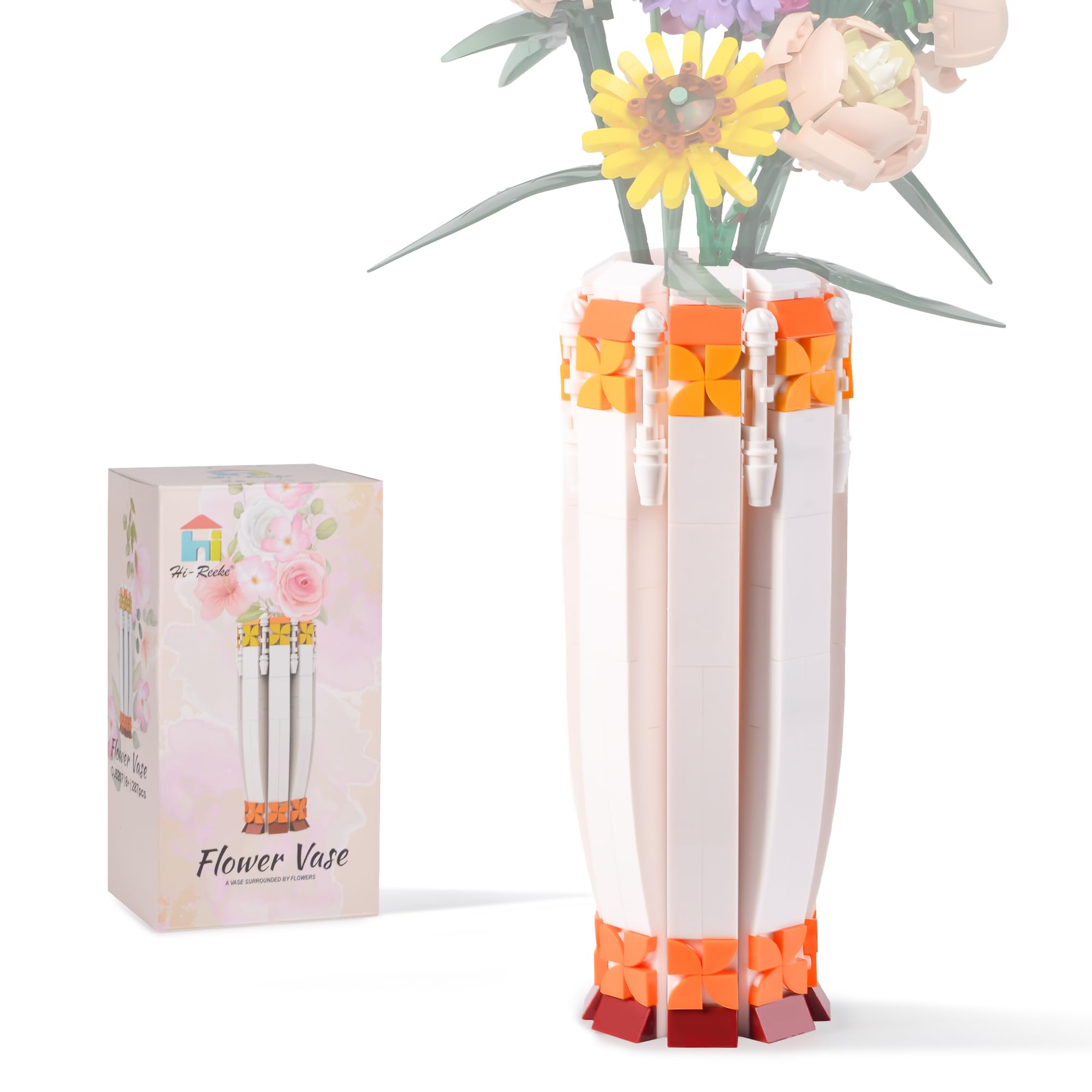 Amazon.com: HI-REEKE Flower Vase Building Block Set, Orange Vase Toy ...