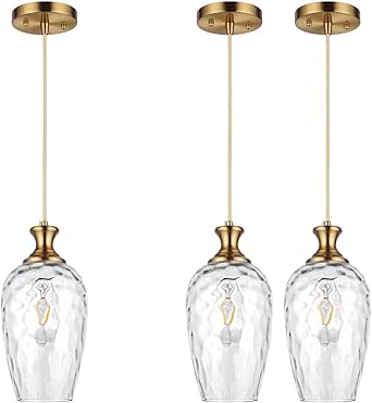 SADUENFR 3 Pack Glass Pendant Lights Kitchen Island Gold Vintage ...
