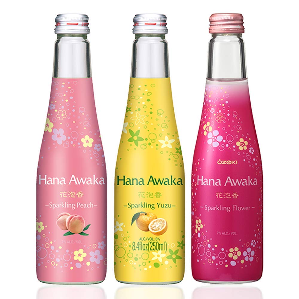 Ozeki Hana Awaka Sparkling Sake Multi Flavours Peach/Yuzu/Flower (250ml ...