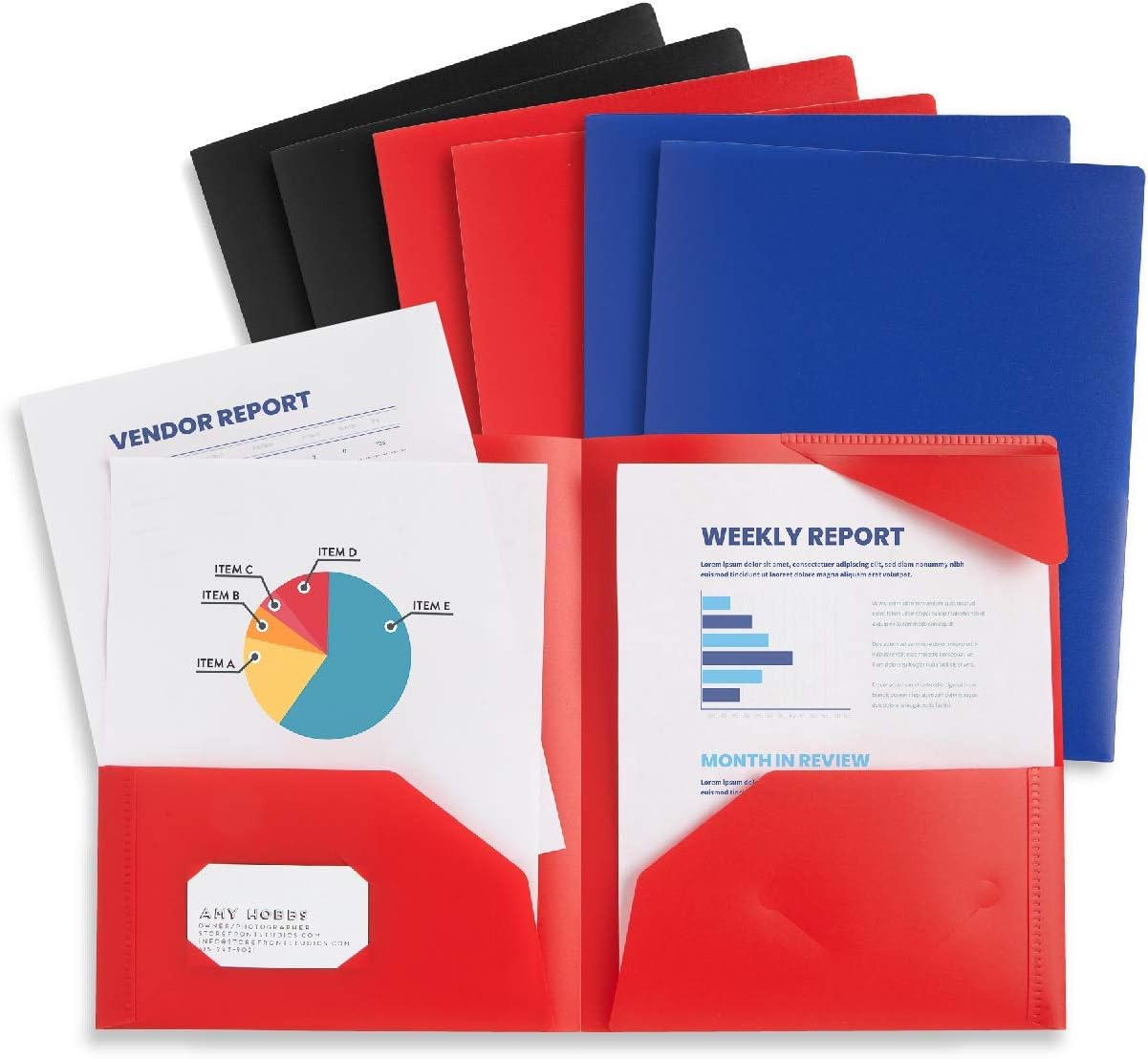 Amazon.com : Blue Summit Supplies Plastic Two Pocket Folders ...