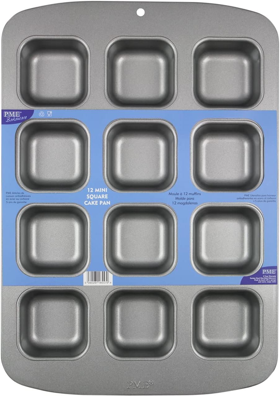 Amazon.com: PME Non Stick Bakeware 12 Cavity Mini Square Cake Pan ...