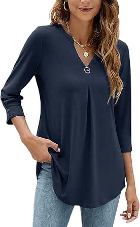HANERDUN Camicetta Donna Manica a 3/4 Blusa Camicia con Scollo a V ...