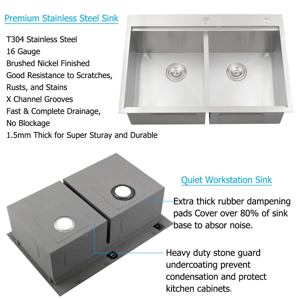 Double Bowl Drop in Kitchen Sink, BoomHoze 29 x 22 inch Topmount Drop ...