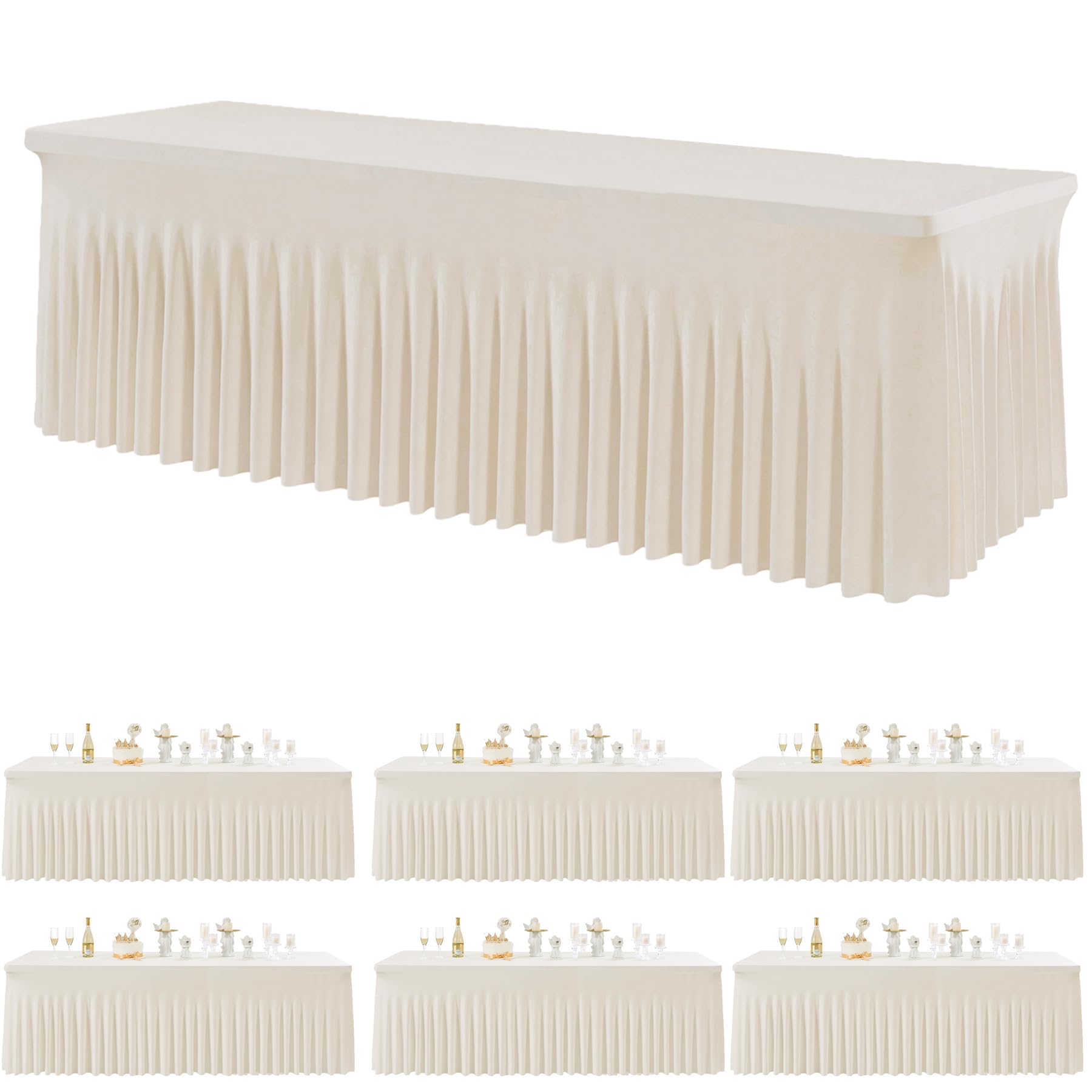 Amazon.com: Htper 6pk Ivory Spandex Tablecloth for 8 Foot Rectangle ...
