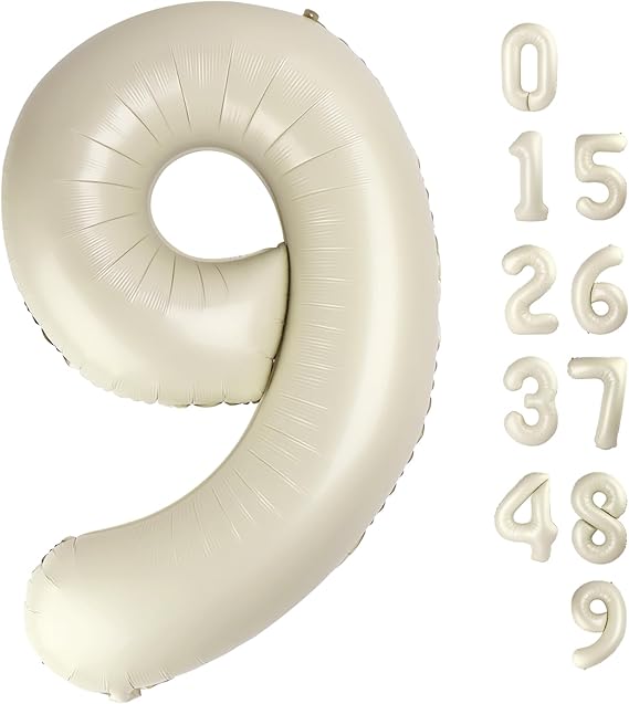 Amazon.com: 40 Inch Large 9 Balloon Cream White Number Balloons, Foil ...