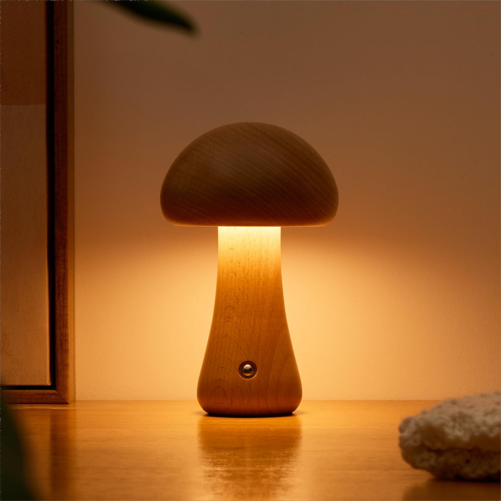 Lalavon Wooden Mushroom Lamp, Portable Cordless Small Lamp ...