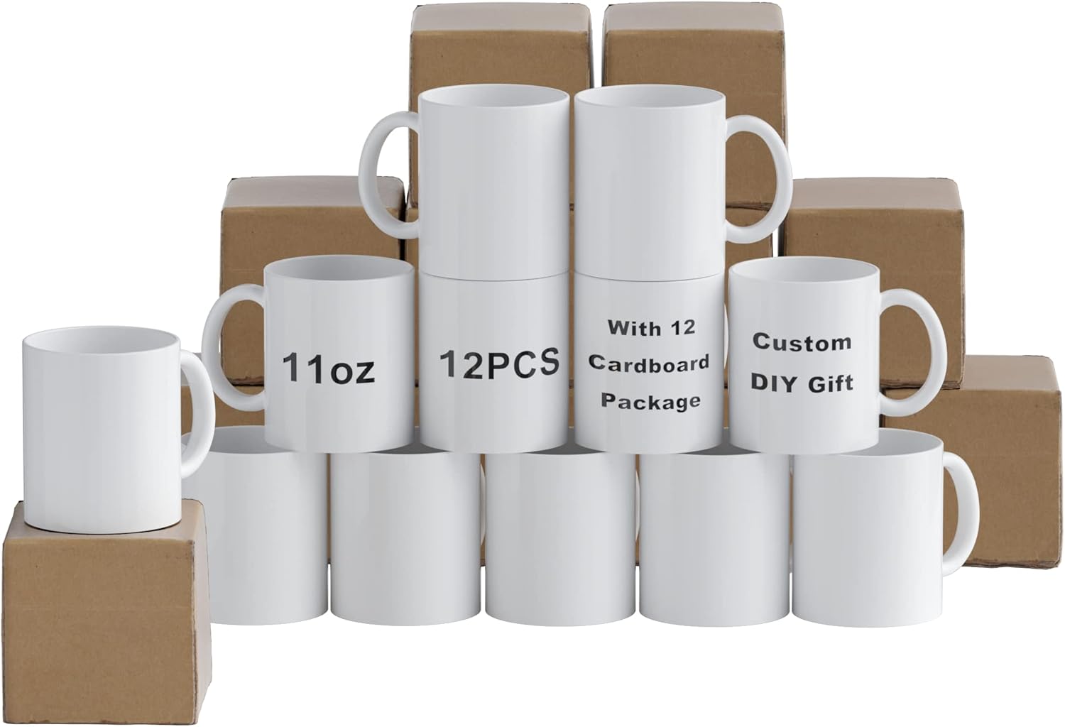 Amazon.com: NAMAII Sublimation Mugs with Box, Set of 12, 11oz White ...