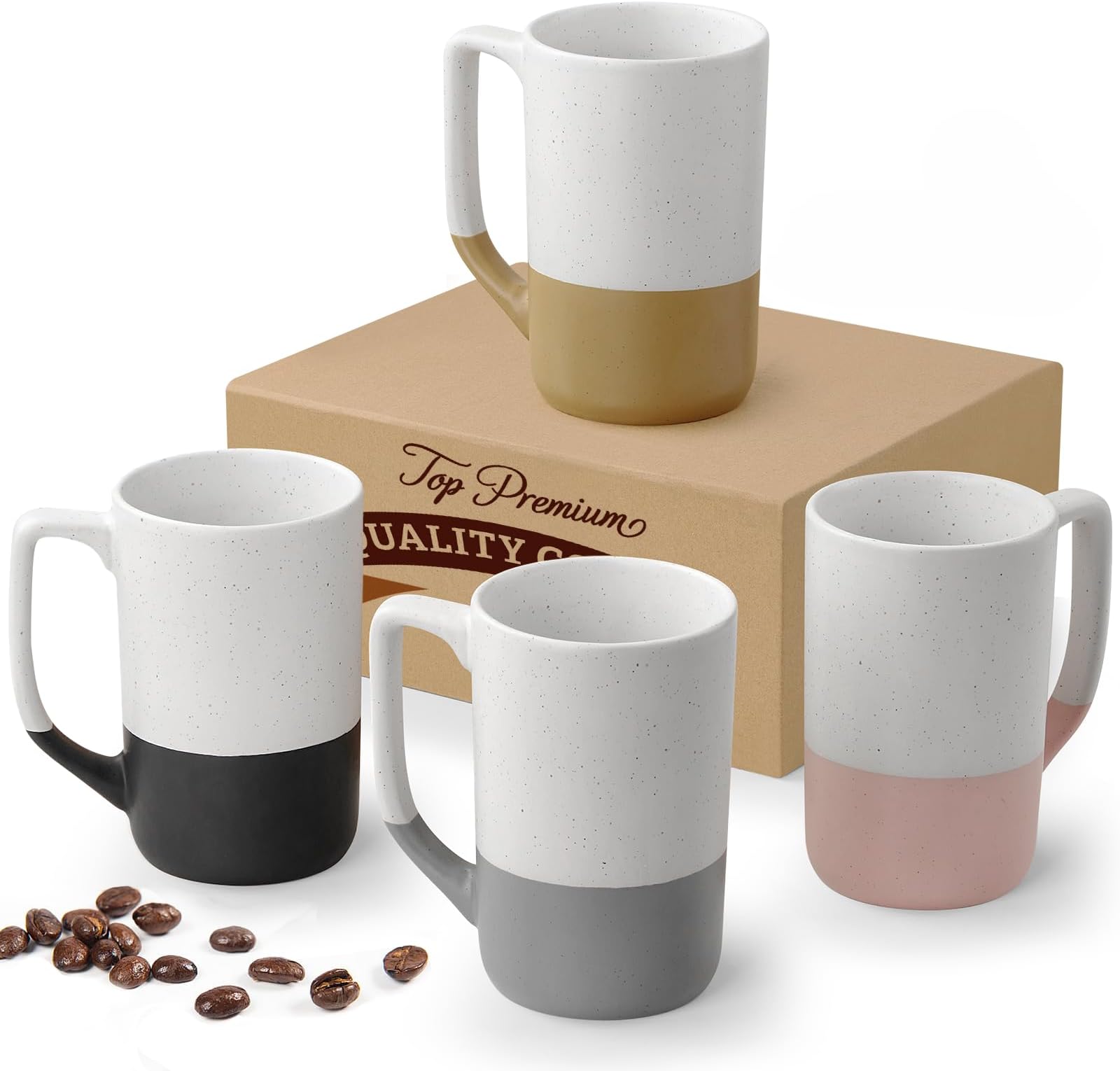 Amazon.com: Mora Ceramic Large Latte Mug Set of 4, 16oz - Microwavable ...