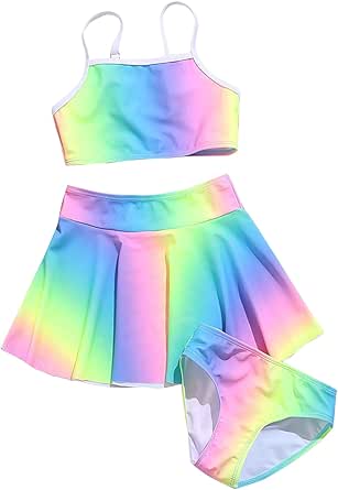 Amazon.com: KAGAYD Girls 3 Piece Rainbow Gradient Swimsuits Bathing ...