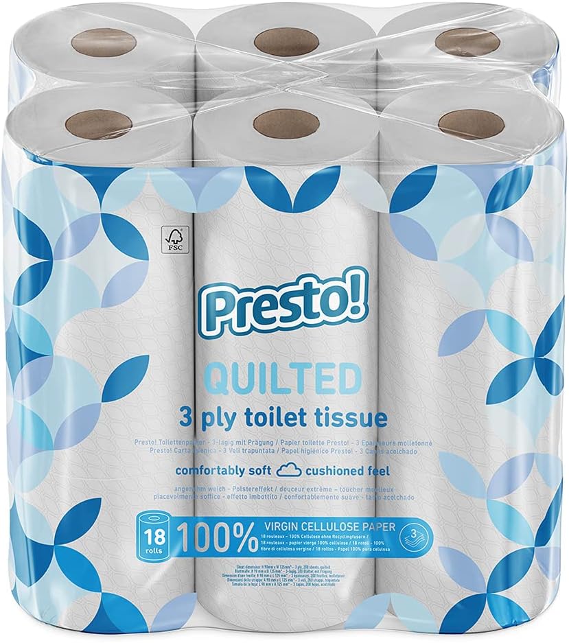Amazon Brand - Presto! 3-Ply Quilted Toilet Tissues, Unscented, 3600 ...