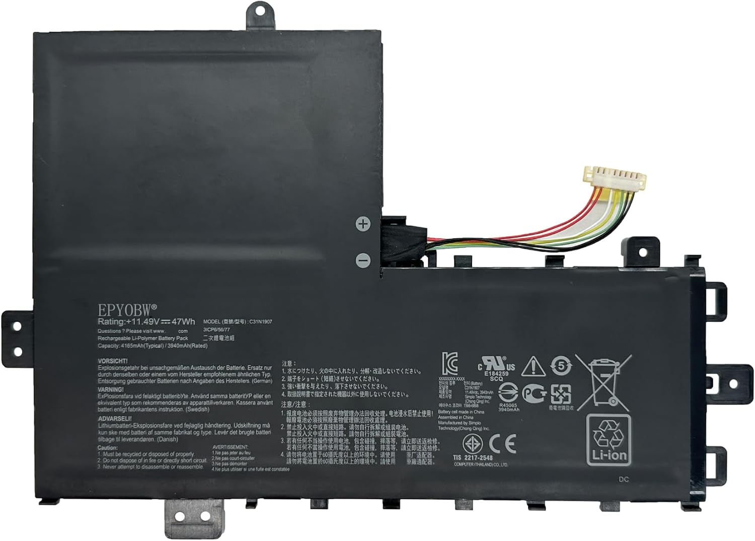 Amazon.com: EPYOBW C31N1907 Laptop Battery 47Wh 4165mAh 3-Cell 11.49V ...