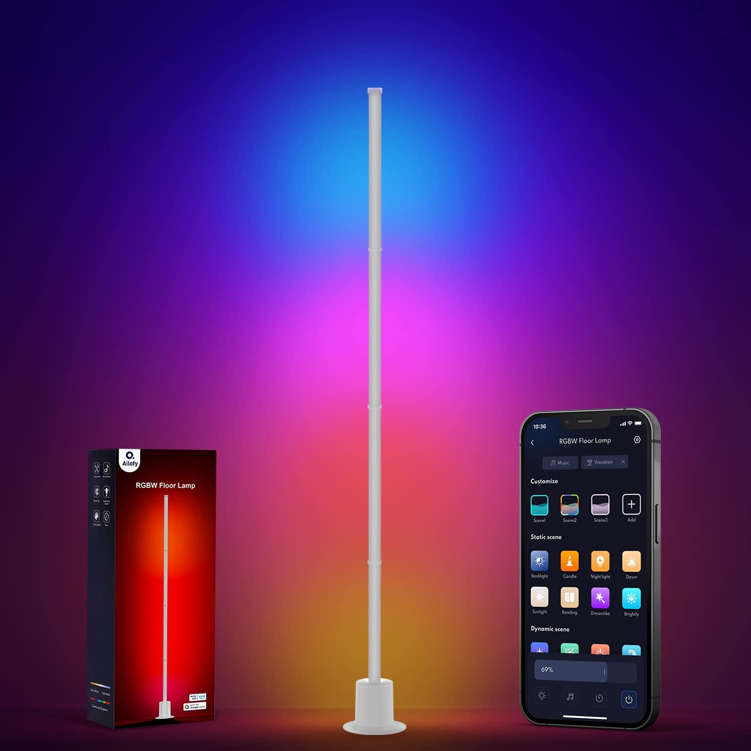Ailofy LED Floor Lamp, RGBW Corner Lamp Works with Alexa, Google ...