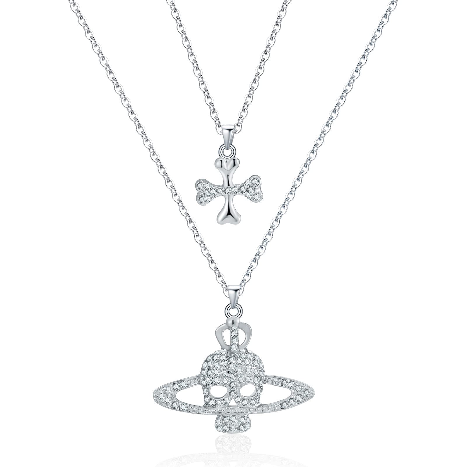 Yumikoo Skull Saturn Planet Necklace Cross Anime Gothic for Women Men ...