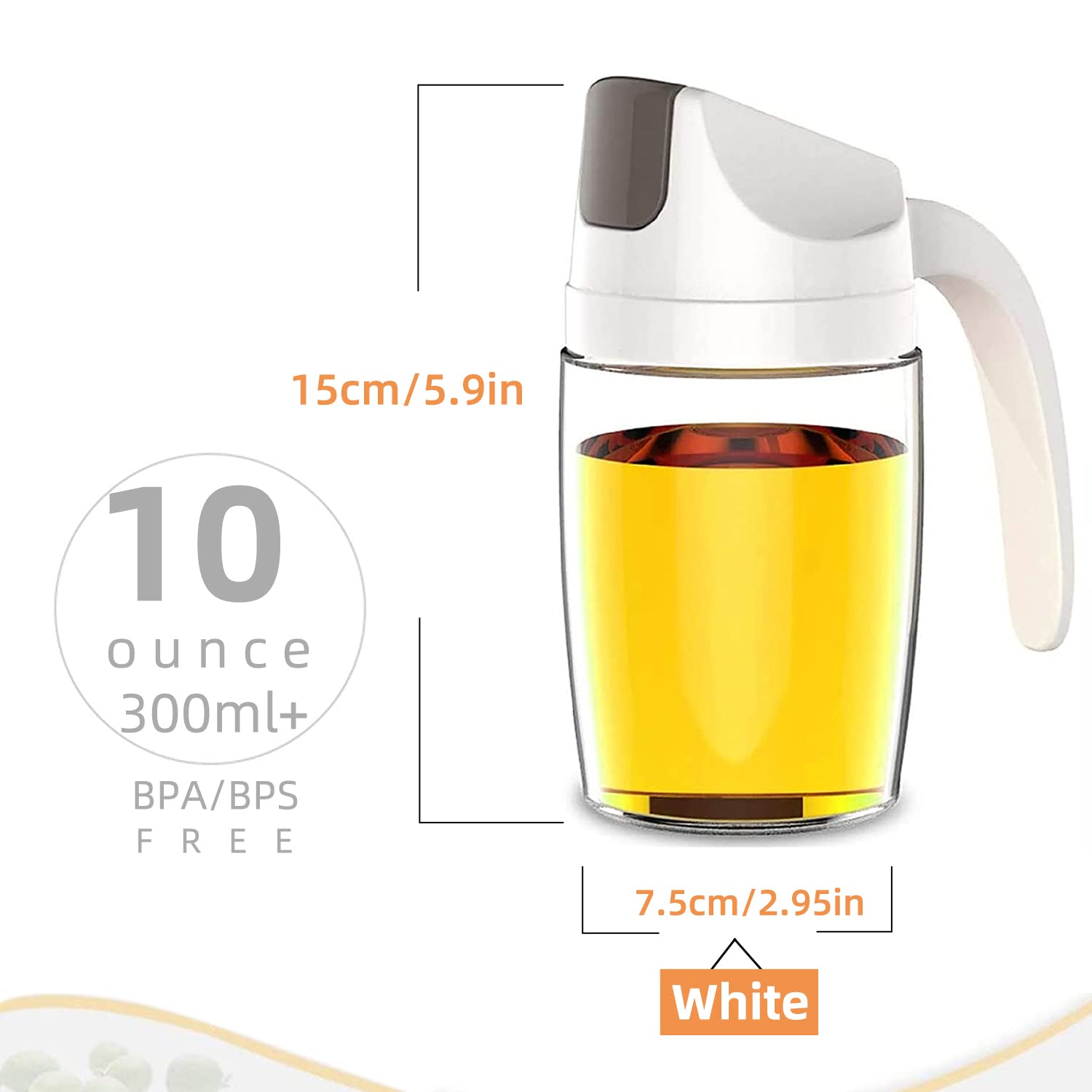 Snapklik.com : Oil Dispenser, Cooking Olive Oil Glass Bottle, 300ML 11OZ White Auto Flip ...