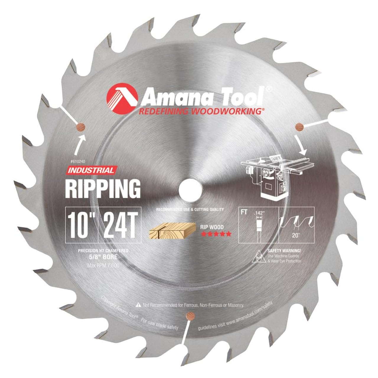 Amana Tool - 610240 Carbide Tipped Ripping Standard 10" Dia x 40T', 20 ...