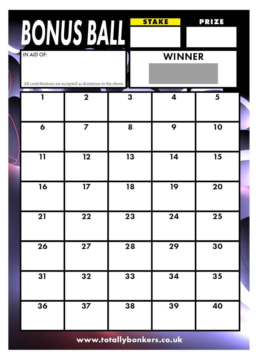 Totally Bonkers - Bonus Ball (40) Fundraising Scratch Cards - 40 Square ...