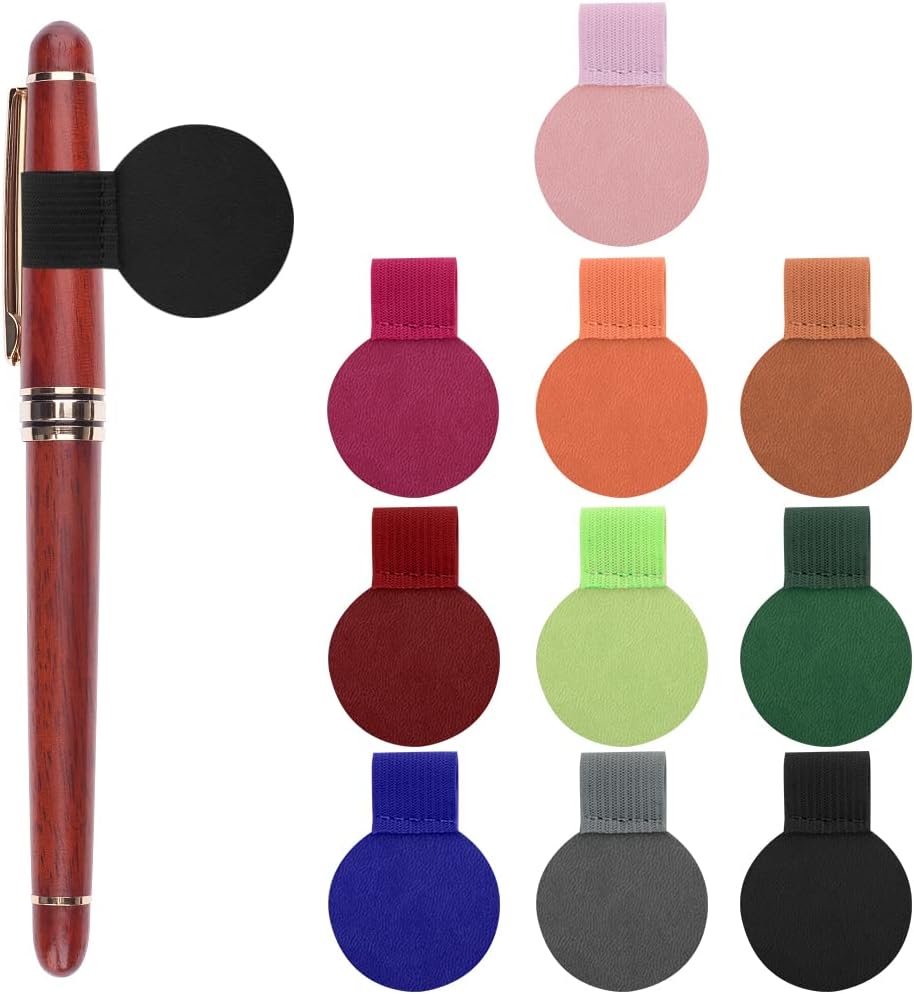 cobee Lot de 10 porte stylos autocollants avec bande élastique en cuir ...