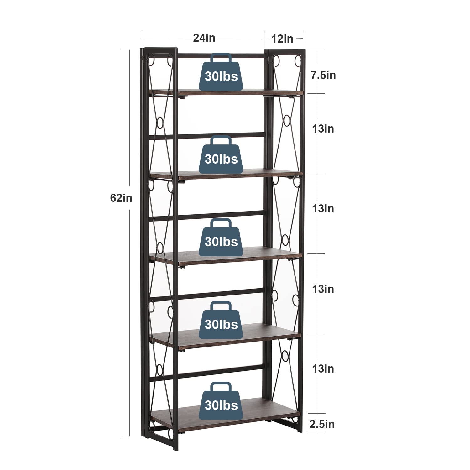 Snapklik.com : Folding Bookshelf,5 Shelf Bookcase No Assembly ...