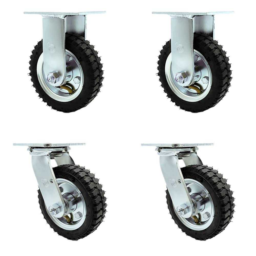 Amazon.com: 6 Inch Swivel Pneumatic Casters Set of 4 - Black Rubber ...