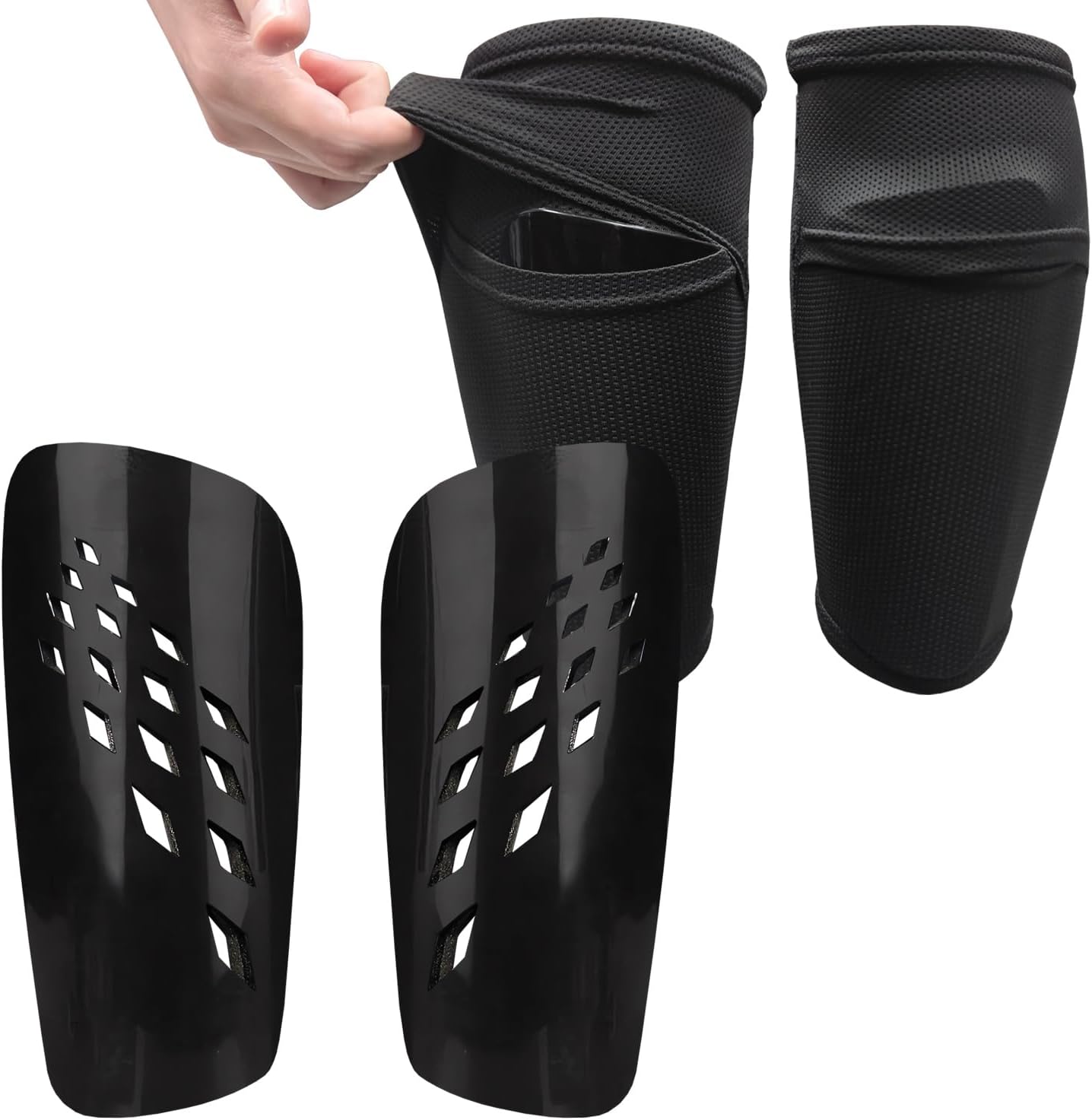 Senston Soccer Shin Guards with Sleeves - Not Easy to Slip Out Shin ...