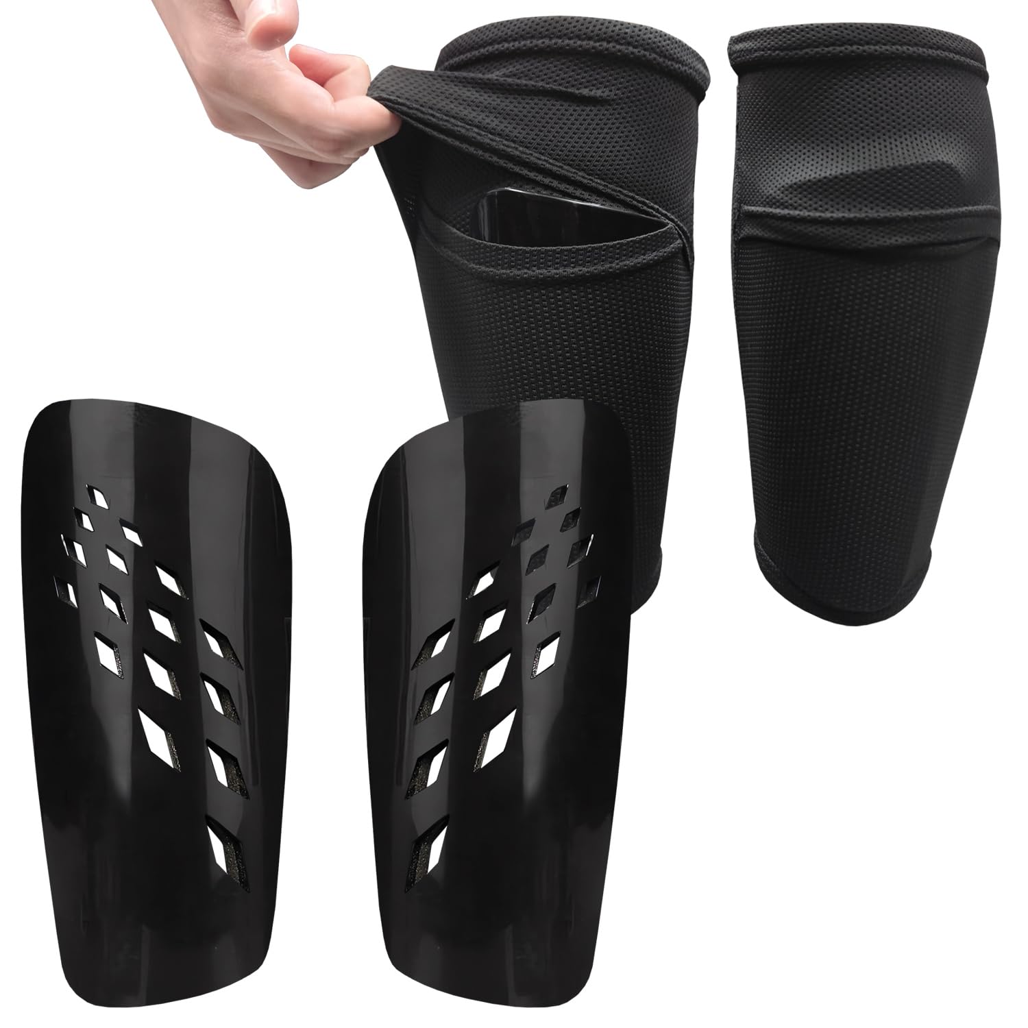 Senston Soccer Shin Guards with Sleeves - Not Easy to Slip Out Shin ...