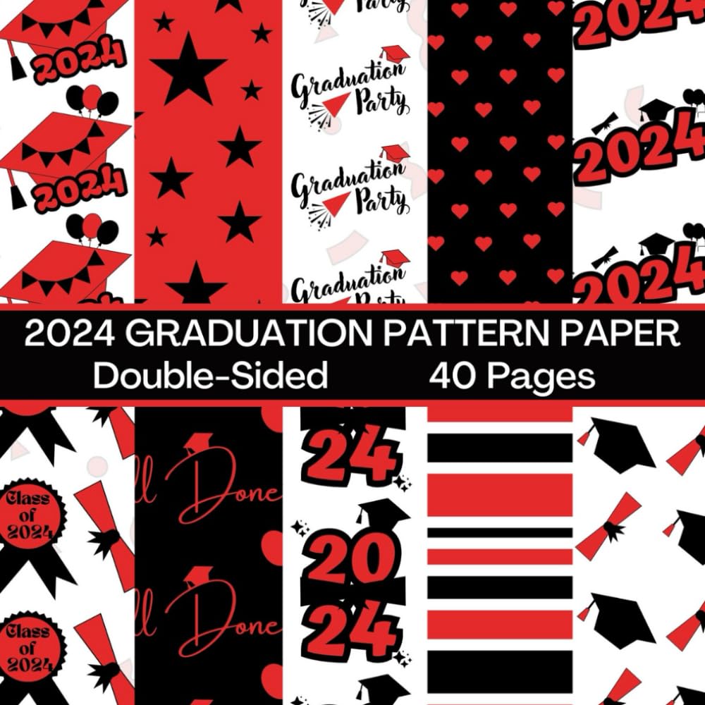 2024 Graduation Scrapbook Paper 40 Pages 20 Sheets: Black & Red ...
