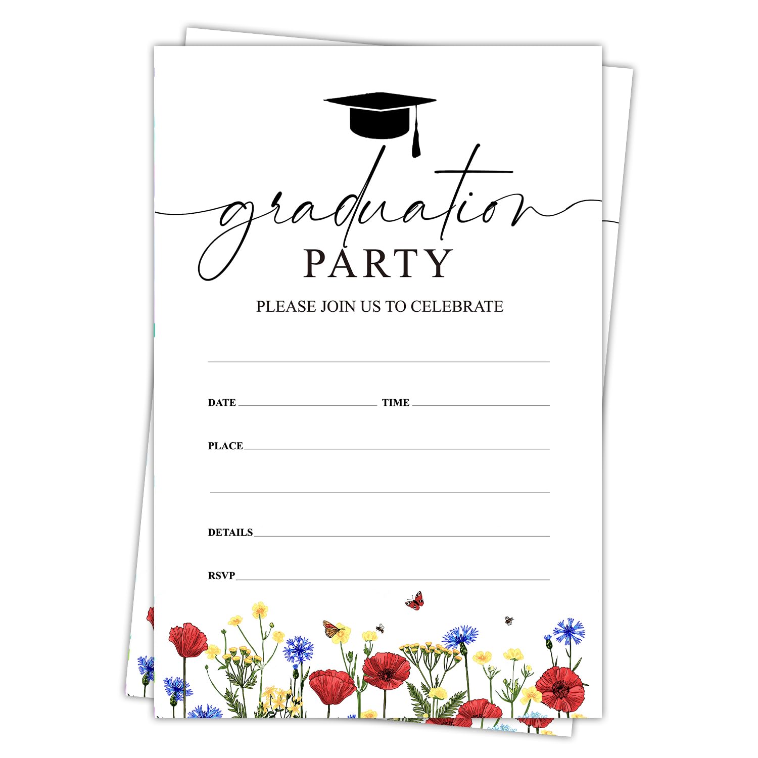 Amazon.com : bxtala Wild Floral Graduation Invitations with Envelopes ...