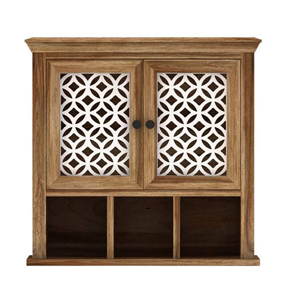 WOODSTAGE Solid Wood Floating Wall Mounted Shelf Rack with Cabinets for ...