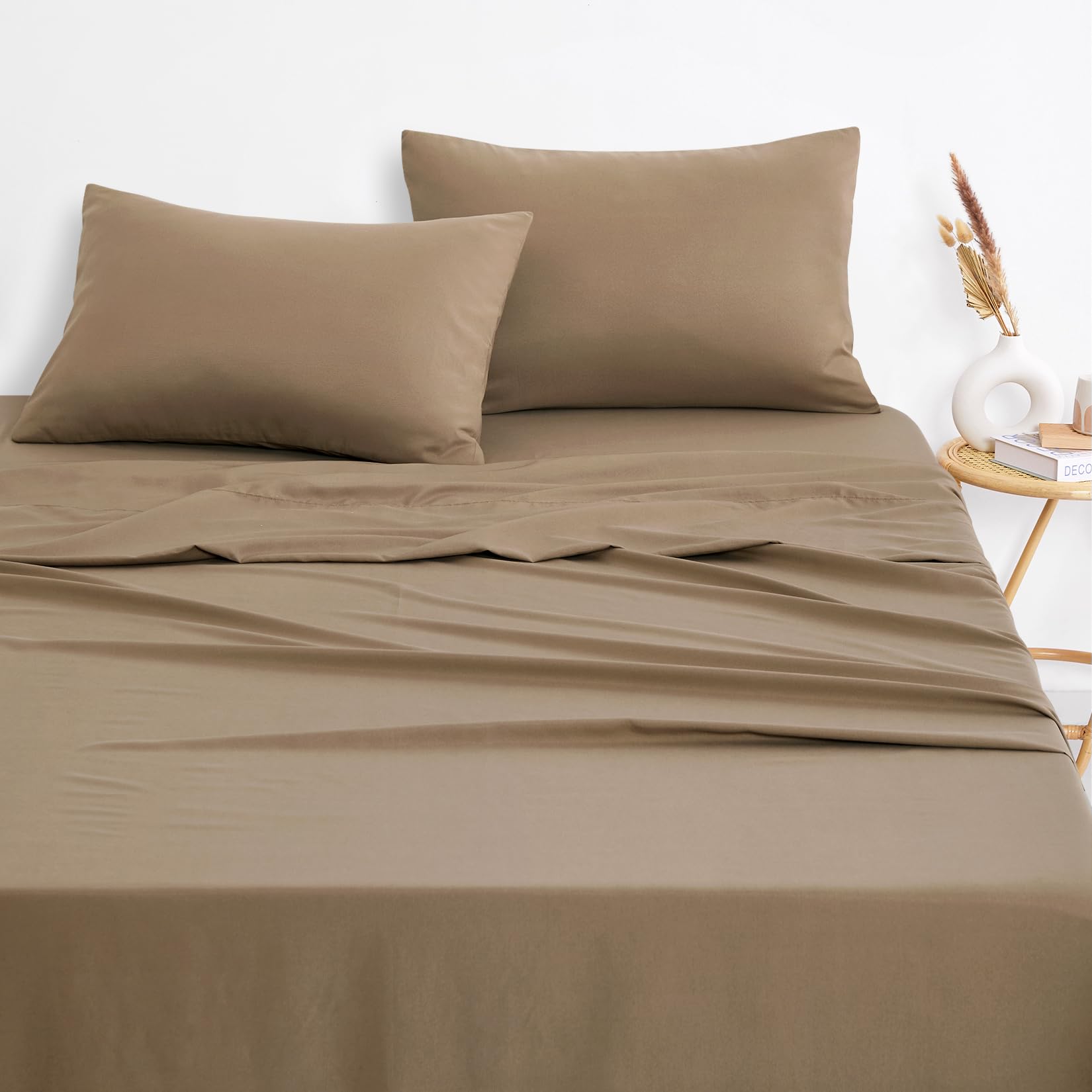 Wake In Cloud - Mocha Brown Sheet Set, 1000TC Ultra Soft Microfiber ...