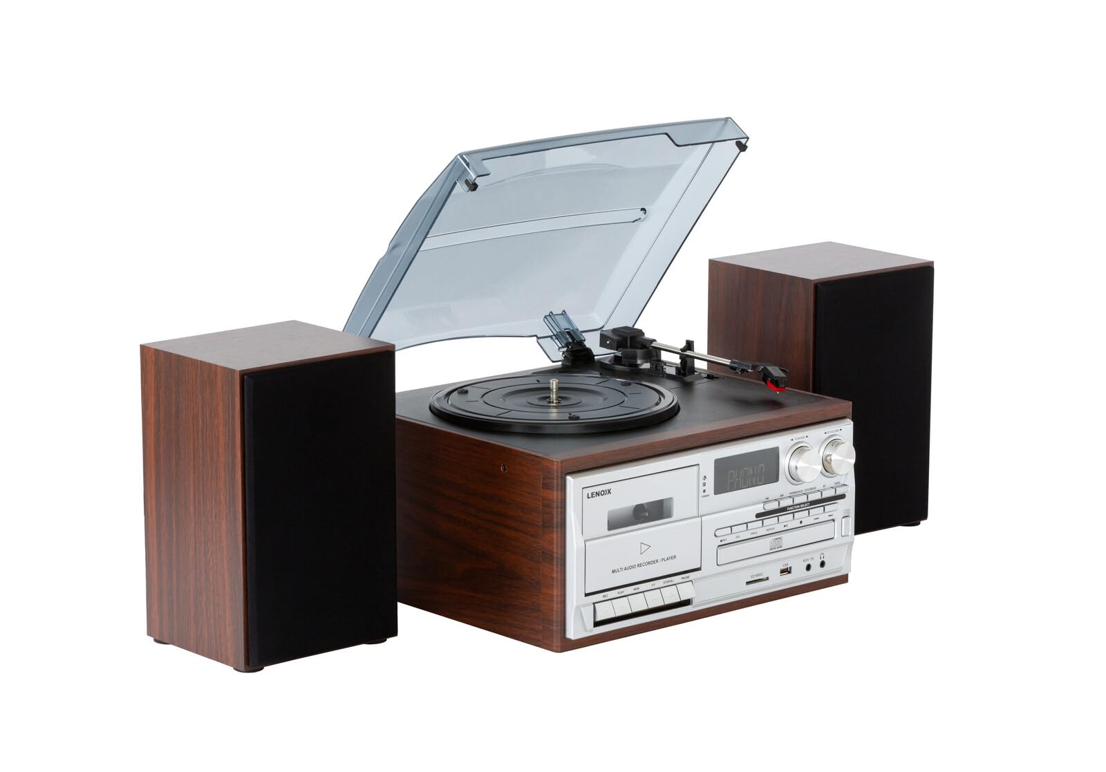 Lenoxx Home Entertainment System with Turntable, Cassette Player, USB ...