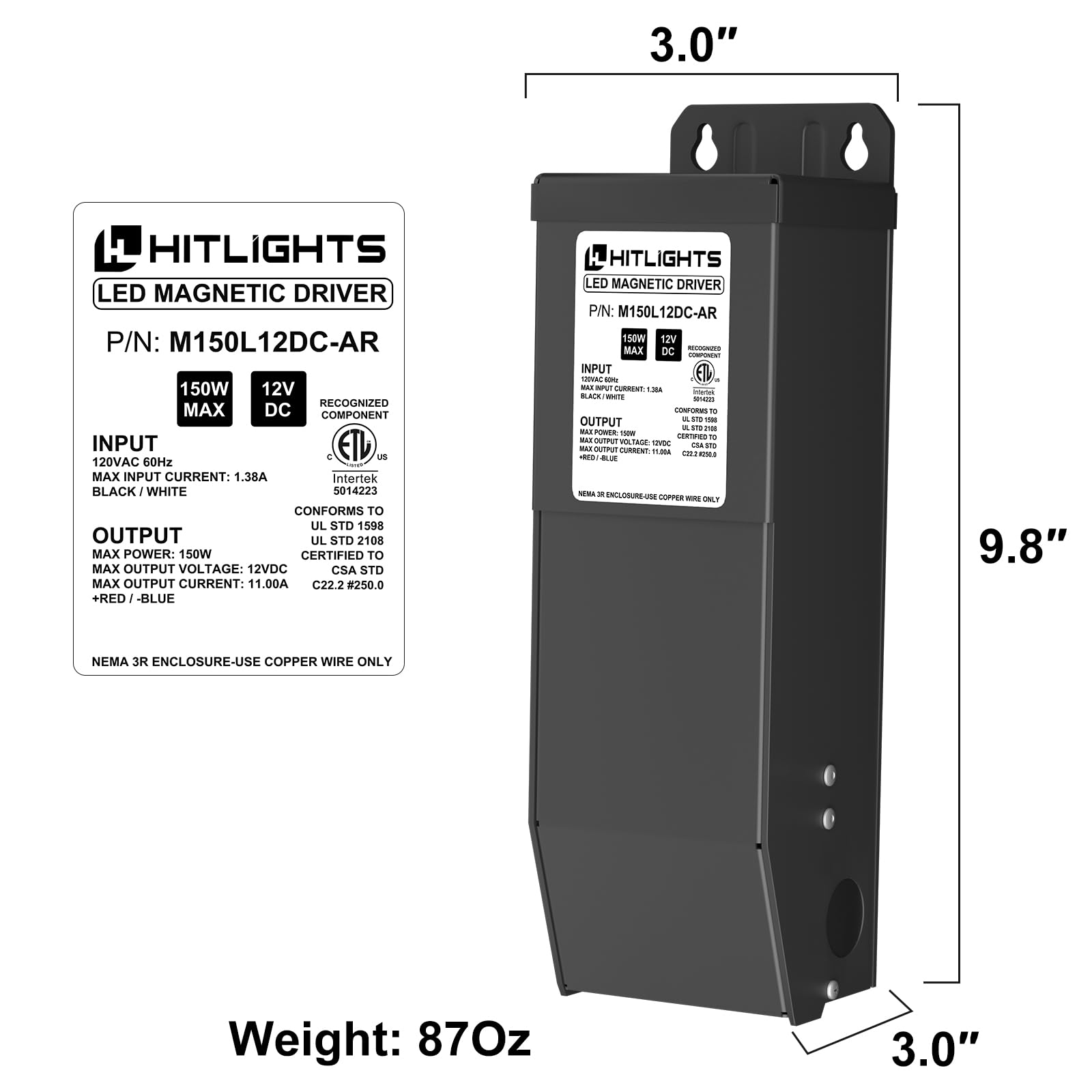 Snapklik.com : HitLights Dimmable LED Driver Transformer 12V 150W ...