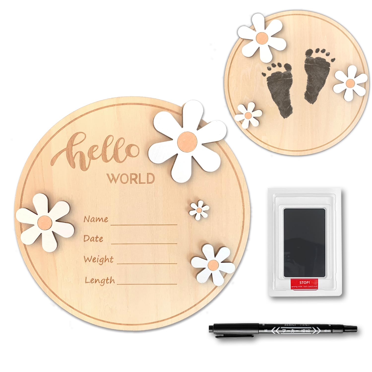 Amazon.com: Baby Birth Announcement Sign with Marker Pen, Wooden Hello ...
