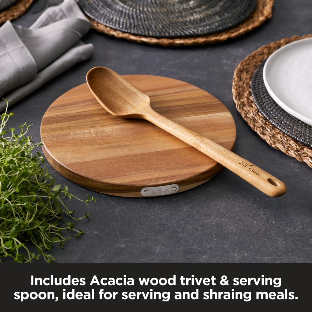 All-Clad HA1 Hard Anodized Nonstick Universal Pan with Acacia Trivet ...