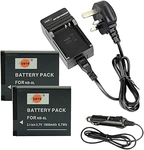 DSTE® 2x NB-8L Rechargeable Li-ion Battery + DC98U Travel and Car ...