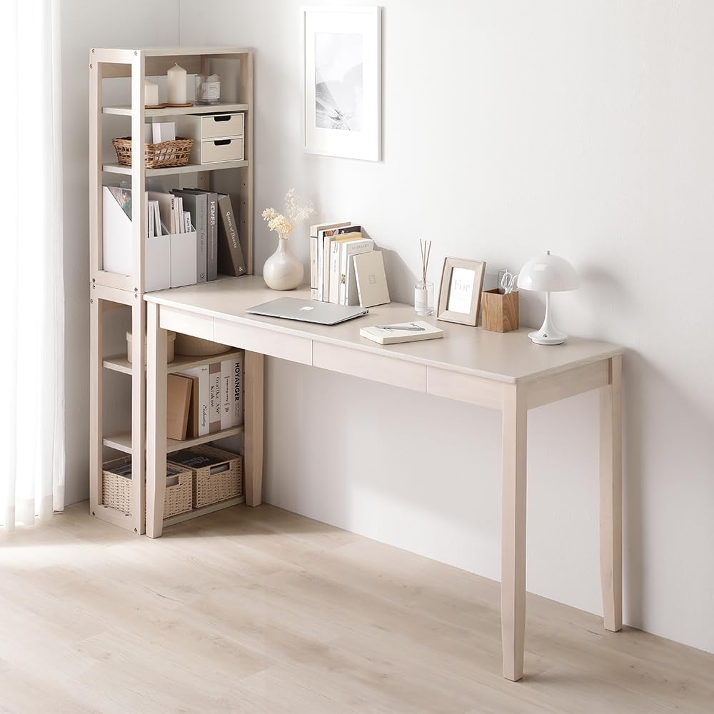 Amazon | RASIK デスク 2点セット (デスク 140cm幅+ラック) ホワイト 天然木 パソコンデスク 勉強机 引き出し 収納 お客様組立 | パソコンデスク | 文房具・オフィス用品