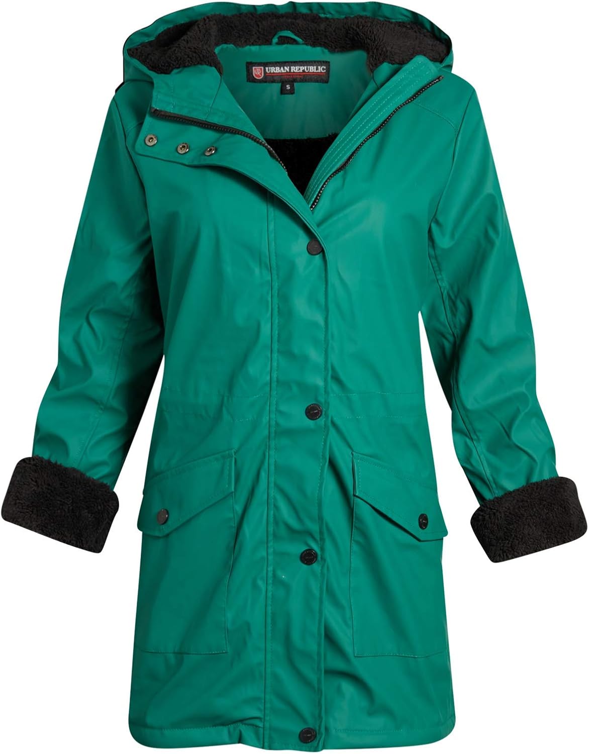 Urban Republic Ladies Hooded Vinyl Rain Jacket with Fur Lining (plus ...