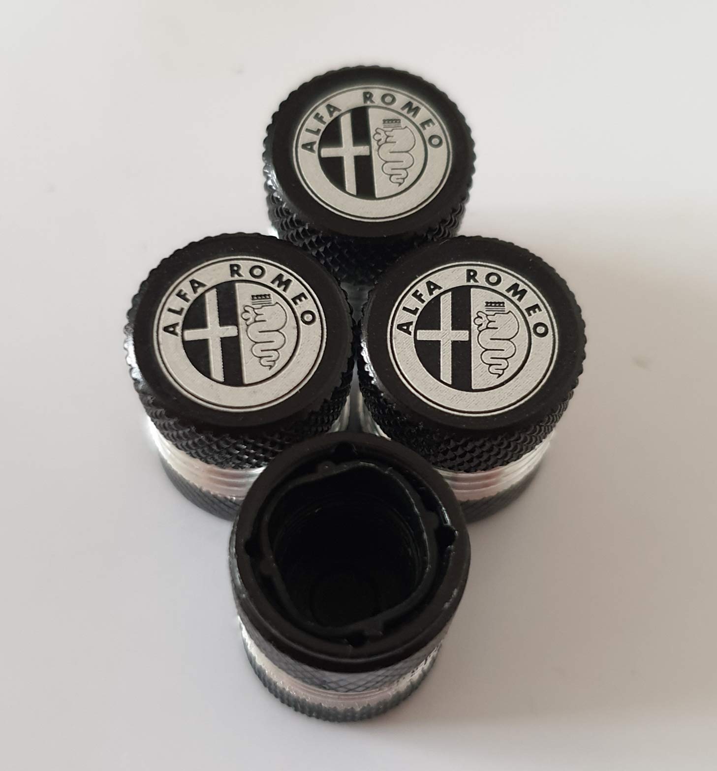Buy Speed Demons ALFA ROMEO Black Laser Engraved Valve Dust Caps for ...