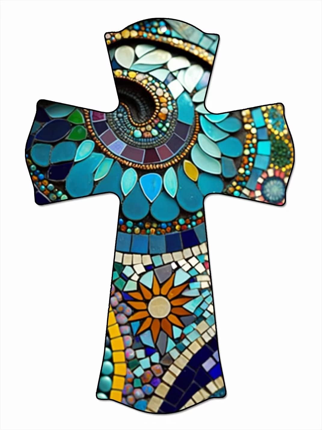 Amazon.com: CALUOHO Wood Cross Stained Glass Wall Cross Easter Decor ...