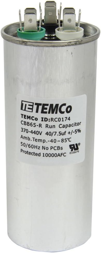 TEMCo Dual Run Capacitor RC0174-40/7.5 mfd 370 V 440 V VAC Volt 40+7.5 ...