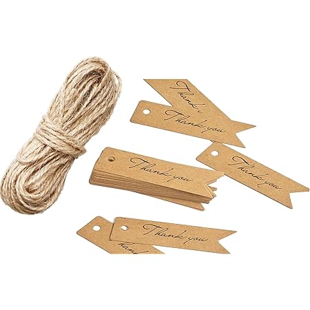 EDGIT 100 Pcs 8x4cm Kraft Paper Gift Tags 300g/m², Brown Gift Tags with ...