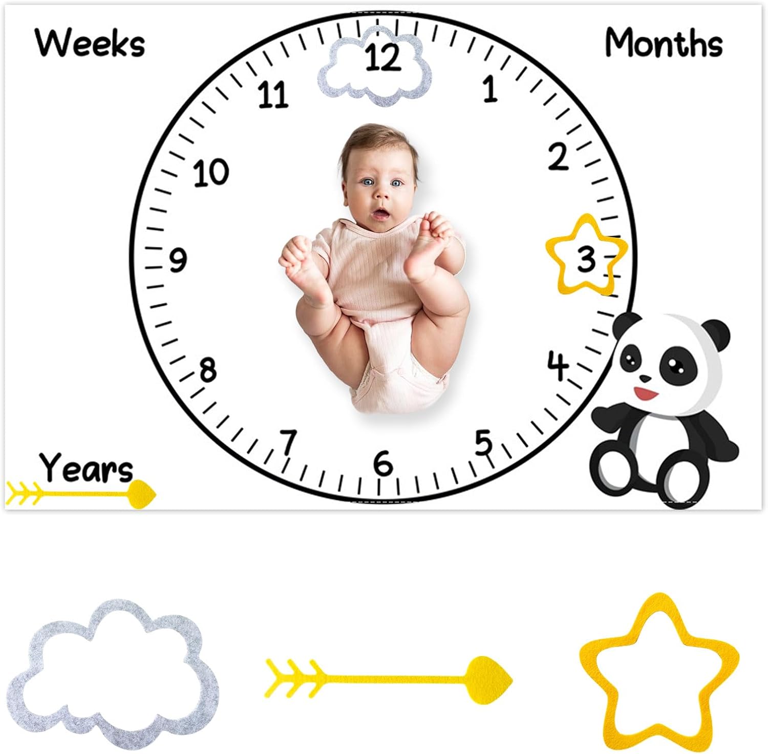 Amazon.com: CSFOTO Cartoon Panda Alarm Clock Baby Monthly Milestone ...