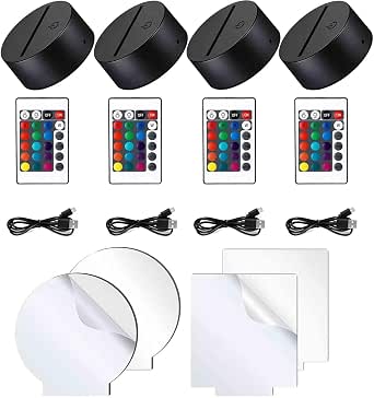 DizyLight 4 Pieces Clear Acrylic Sheets and 4 Pieces 3D Night LED Light ...