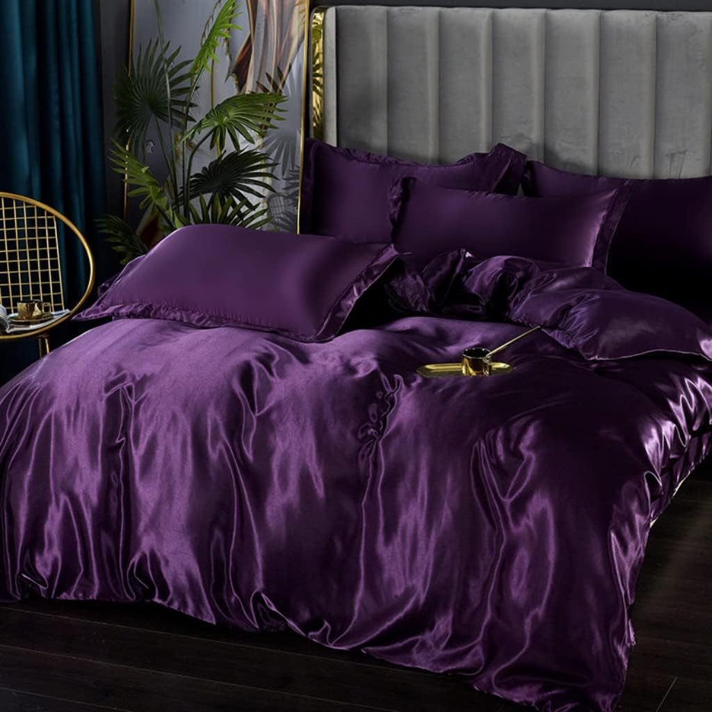 Satin Bedding Set Full Deep Purple Silk Like Satin Duvet Cover Set ...