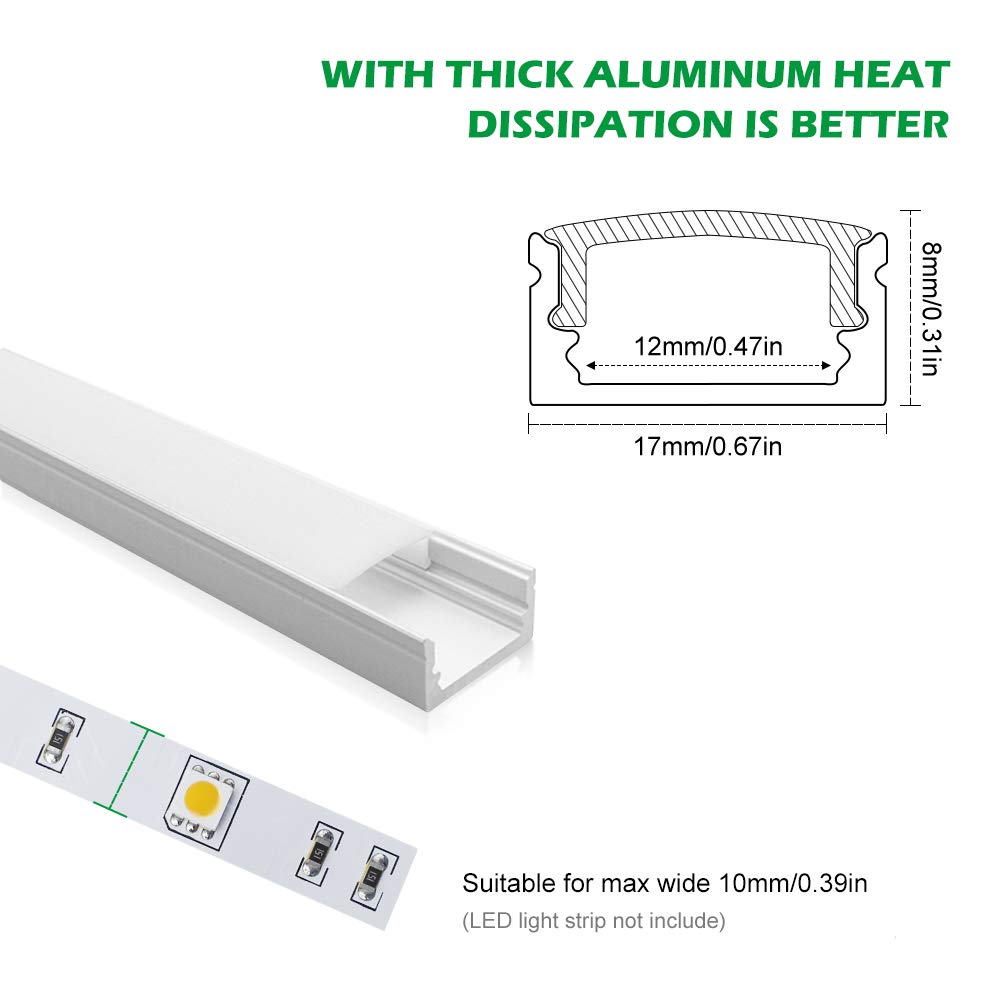 Snapklik.com : 10-Pack 3.3ft/1M Silver U-Shape LED Aluminum Channel System