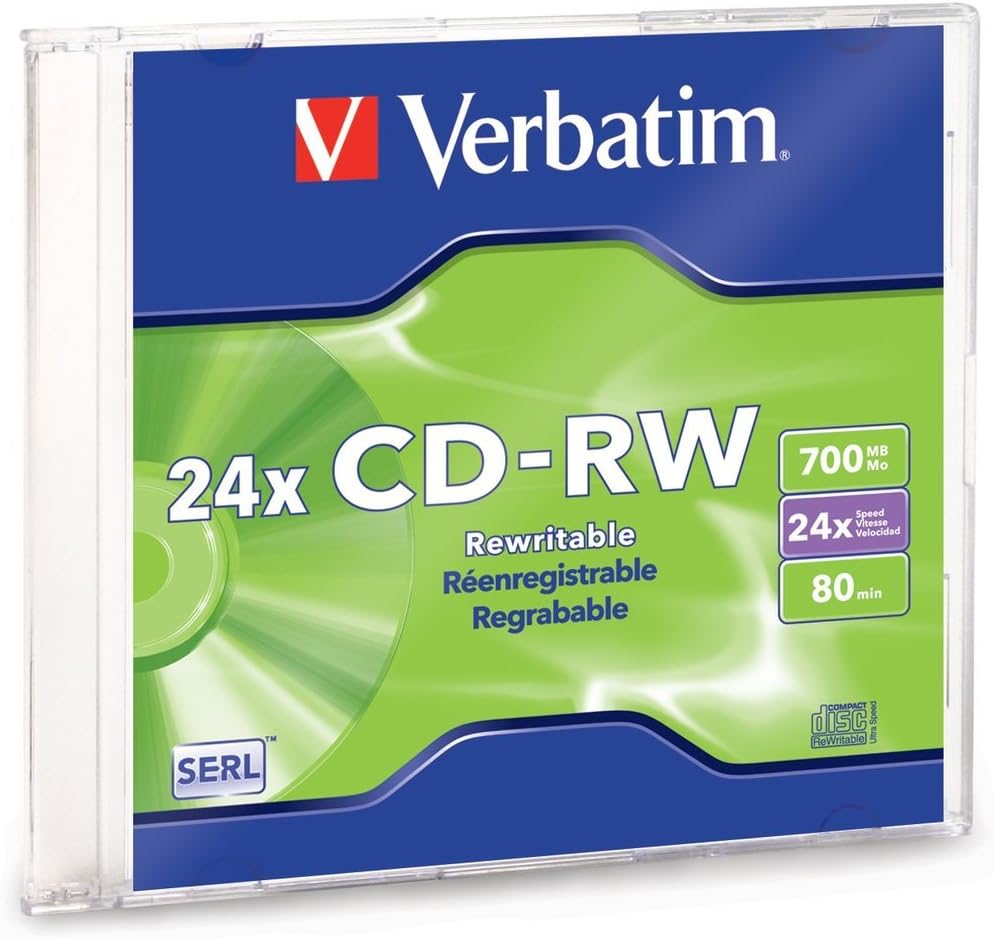 Amazon.com: Verbatim 95154 700 MB 16x-24x Ultra Speed Branded Rewritable Disc CD-RW, 1 Disc Slim ...