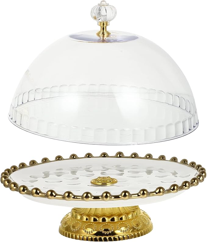 Amazon.com | Cabilock White Round Ceramic Cake Stand with Glass Dome, 8 ...