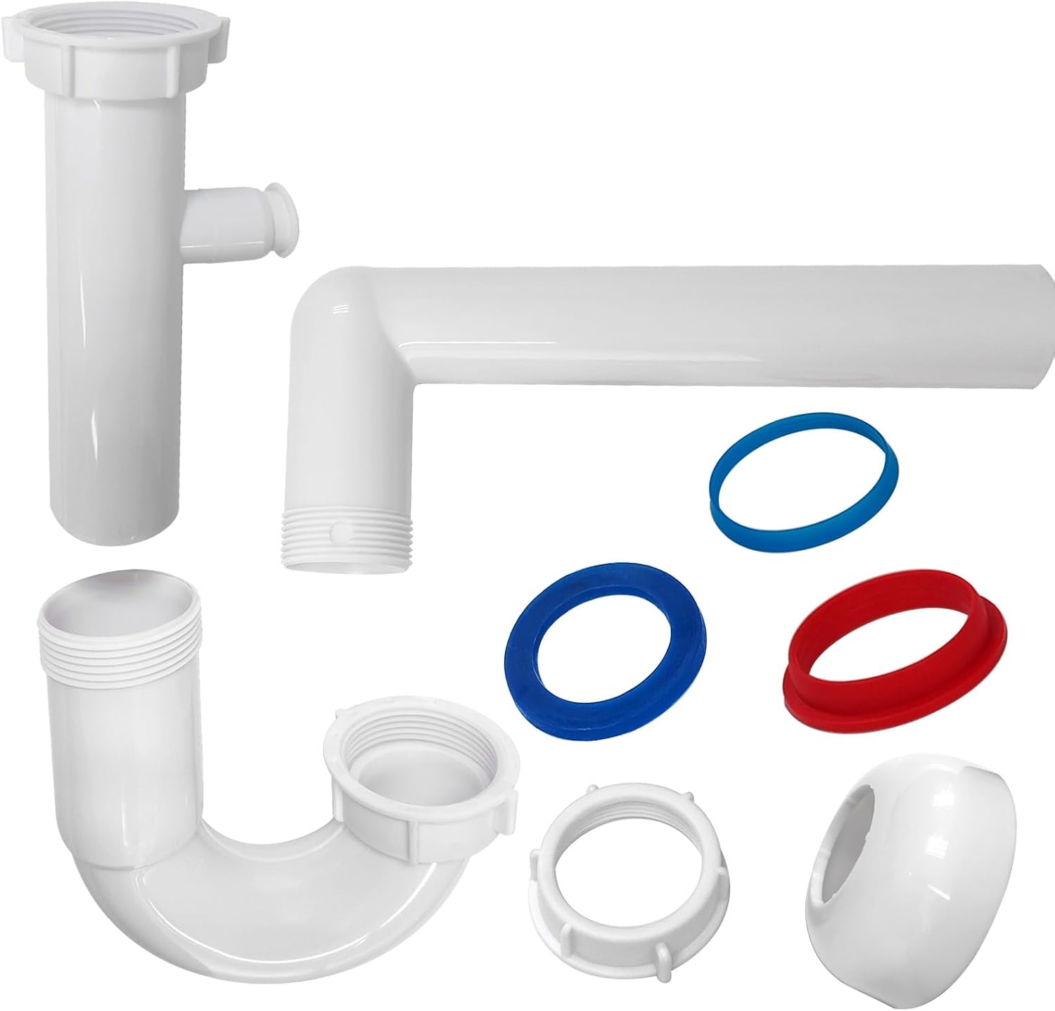 White 1-1/2" Kitchen Sink Drain P-Trap Plumbing Kit, J-Bend for ...