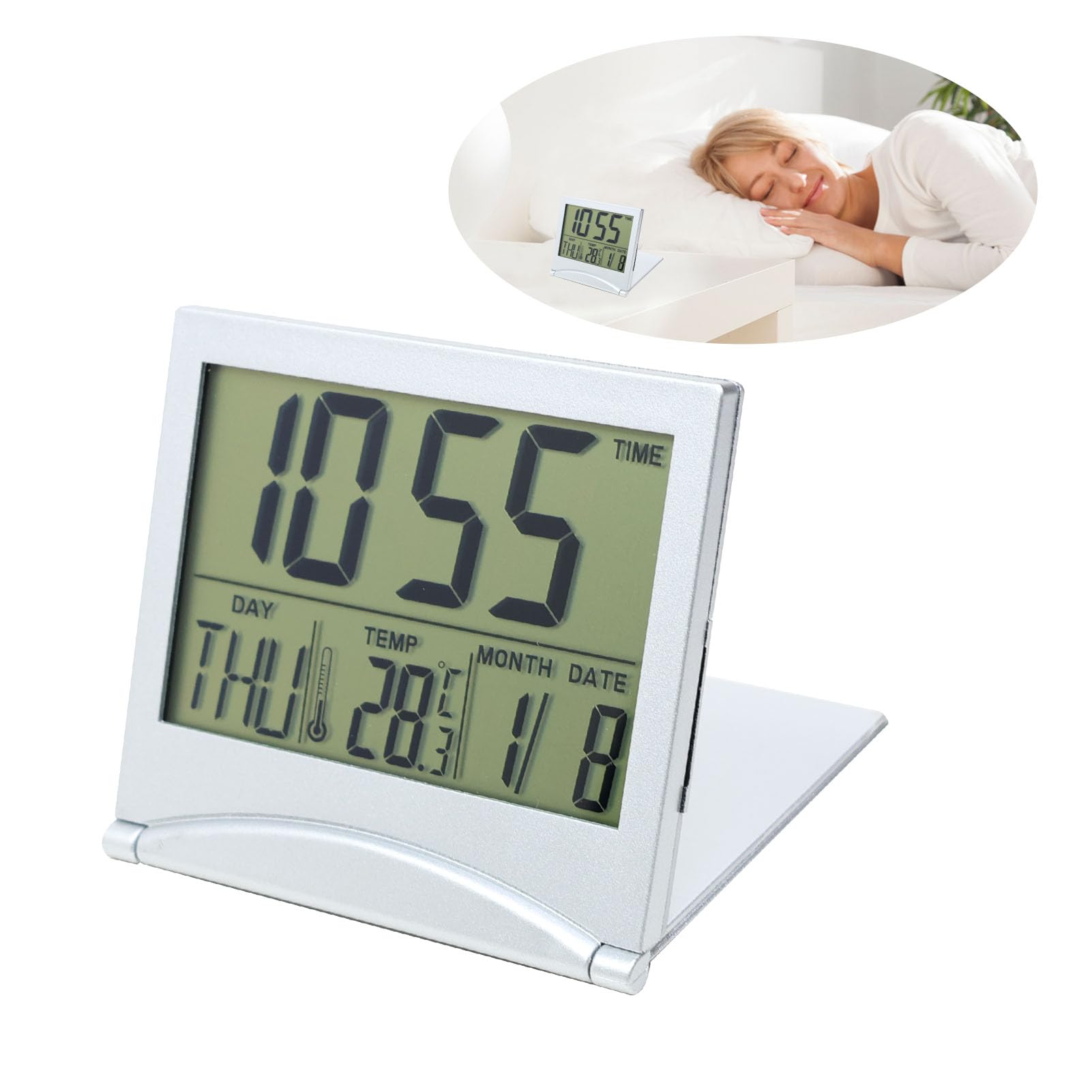 Digital Travel Alarm Clock with LCD Display, Foldable Desk Top Clock ...