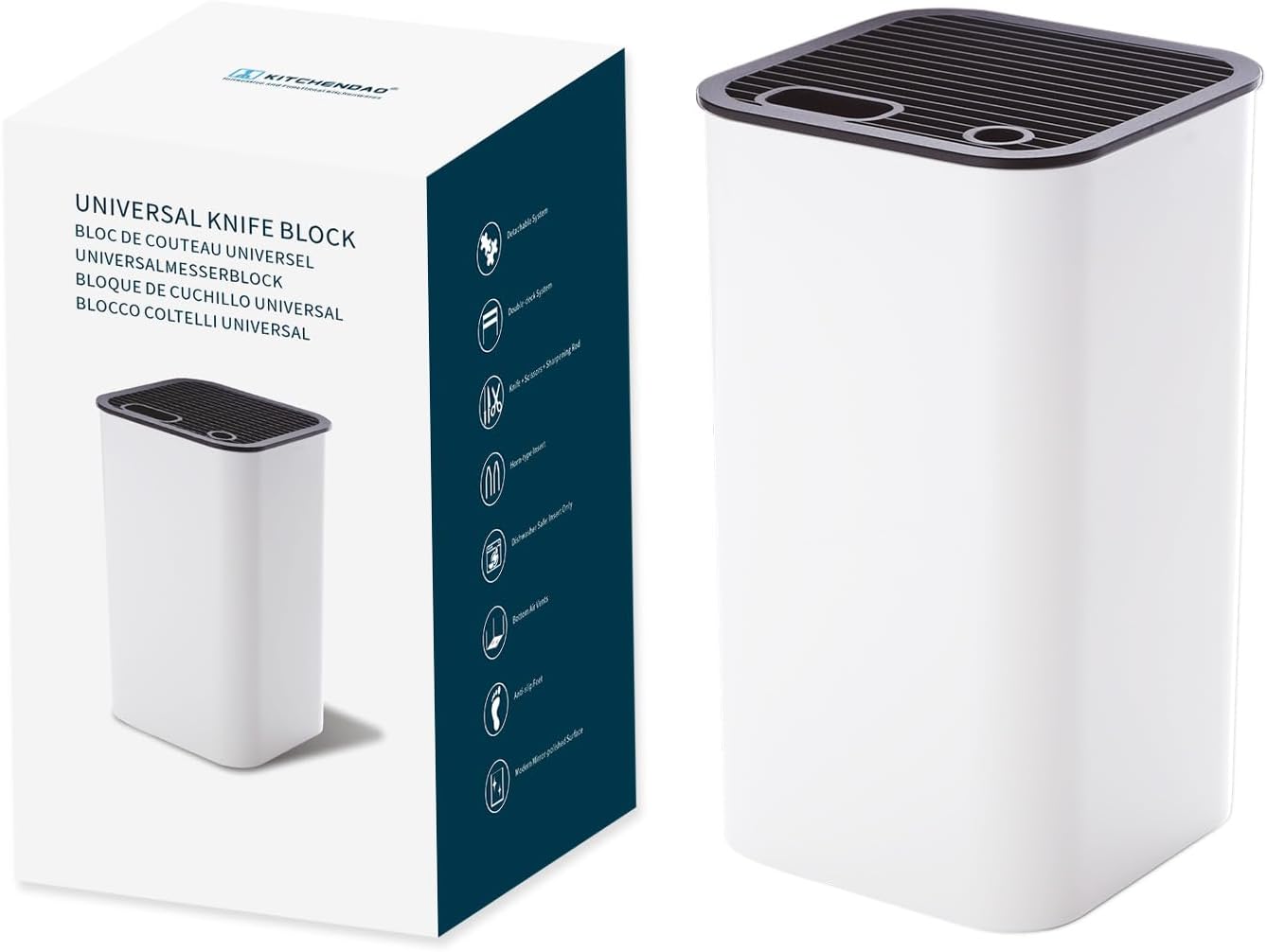 KITCHENDAO Universal Knife Block with Slots for Scissors and Sharpening ...